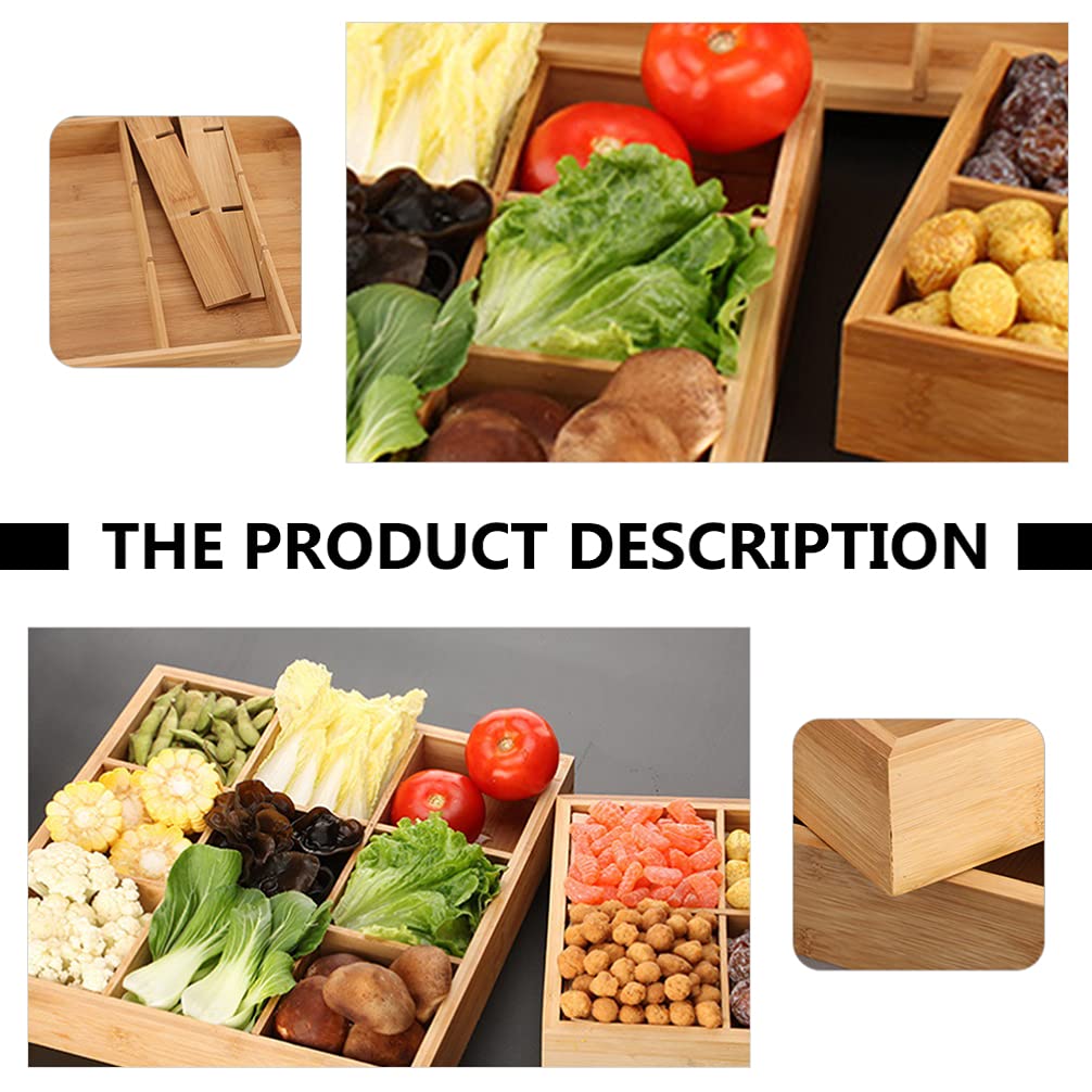DOITOOL Wooden Dried Fruit Box Jiugongge Multifunction Snack Storage Container Sectional Tray Serving Dish Platter for Wedding Birthday Halloween Party Supplies