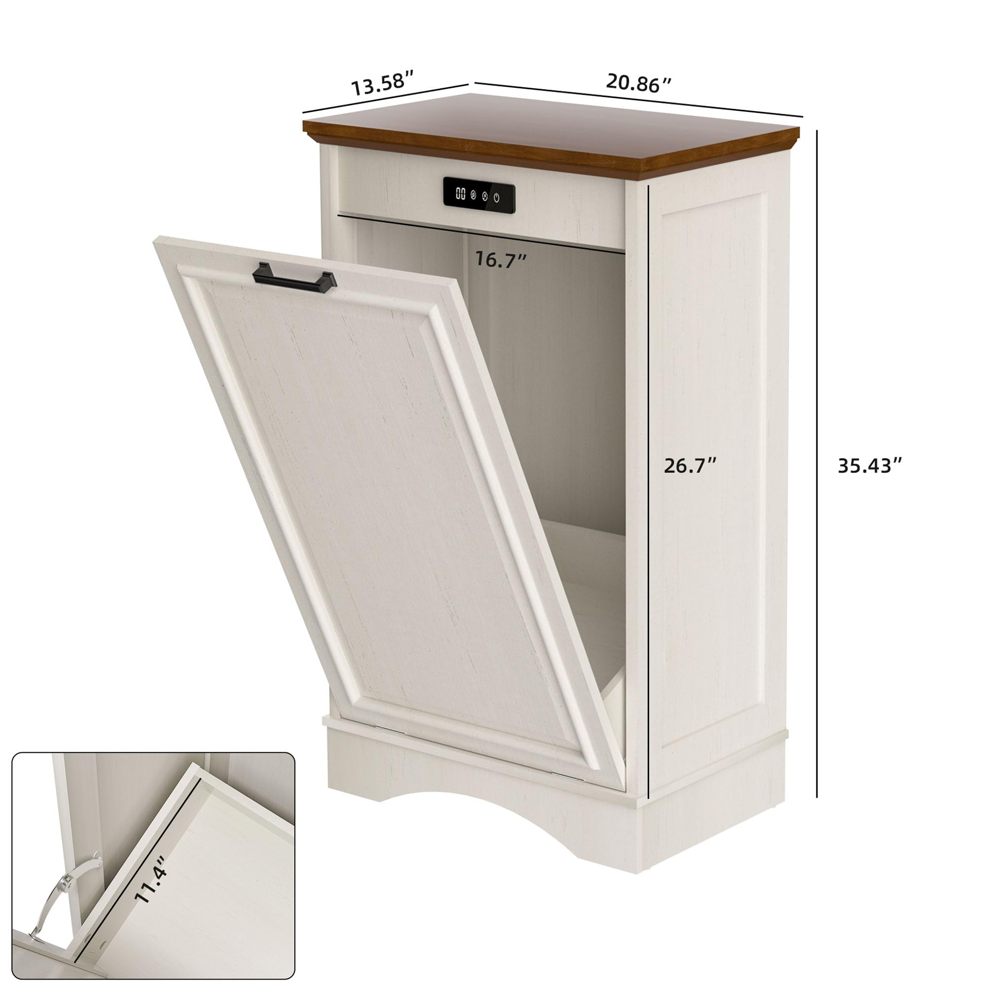 OUTGUAVA 13 Gallons Tilt Out Trash Cabinet Free Standing Kitchen Trash Bin Cabinet Recycling Garbage Cabinet with Deodorizing Function Pet Proof Trash Can Holder for Kitchen Living Room, Antique White