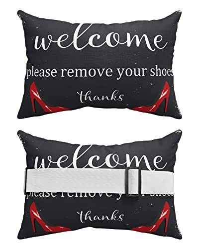 SEVENBABU Throw Pillows with Strap, Neck & Lumbar Support Pillow Oudoor Patio Pillows, Welcome Red High Heels Pillow for Recliner, Beach Chair, Office Chair, Sofa, Armchair