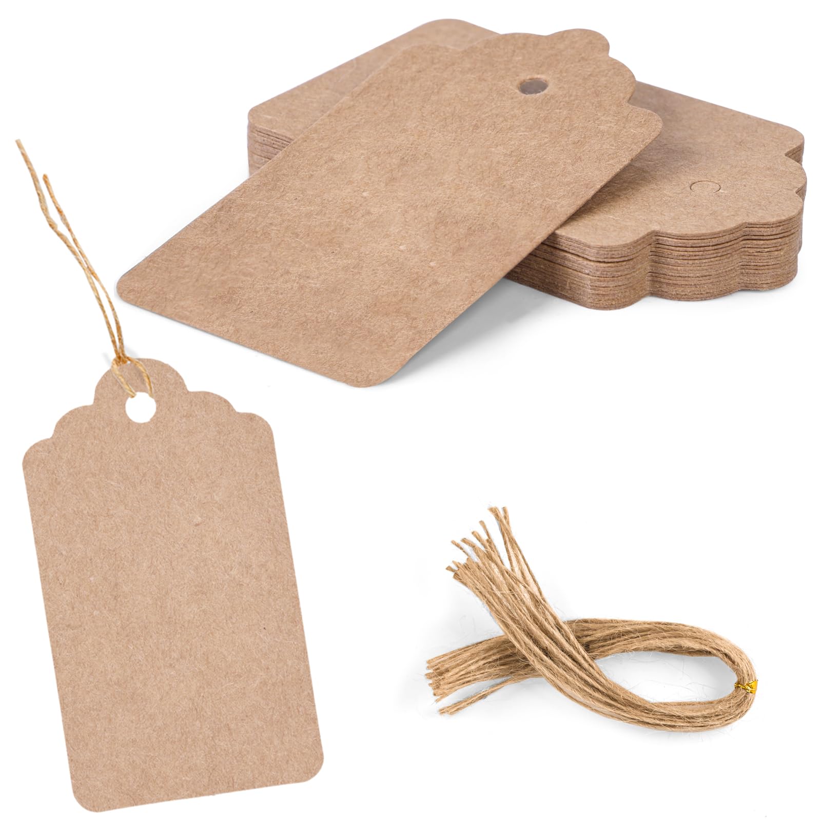 Koogel 20PCS Kraft Gift Tags with String, 2.8 x 1.6 Inch Gift Tags Price Tags Hanging Tags for Gift Bags DIY Crafts Birthday Wedding Party Favors