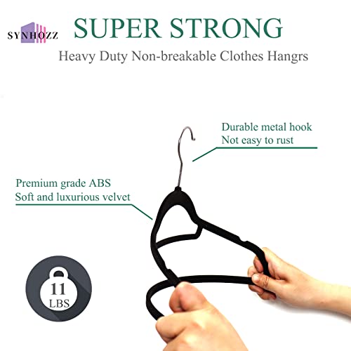 Synhozz Premium Black Velvet Hangers 50 Pack Non-Slip Clothes Hangers Ultra Slim & Space Saving - Heavy Duty Velvet Suit Hangers with Tie Bar