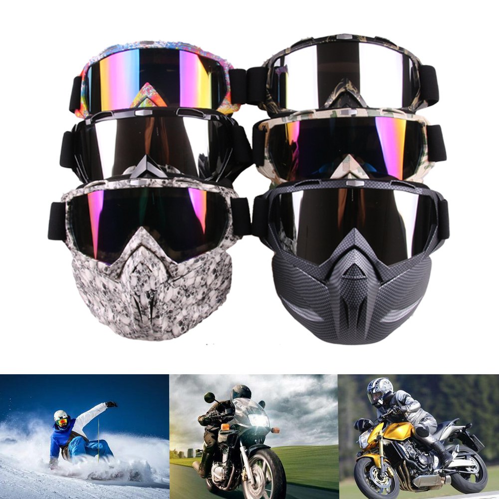 Eoncore Motorcycle Goggles Mask Detachable, Windproof Protect Padding Helmet Sunglasses Ski Goggles Road Riding UV Motorbike Glasses (Graffiti)