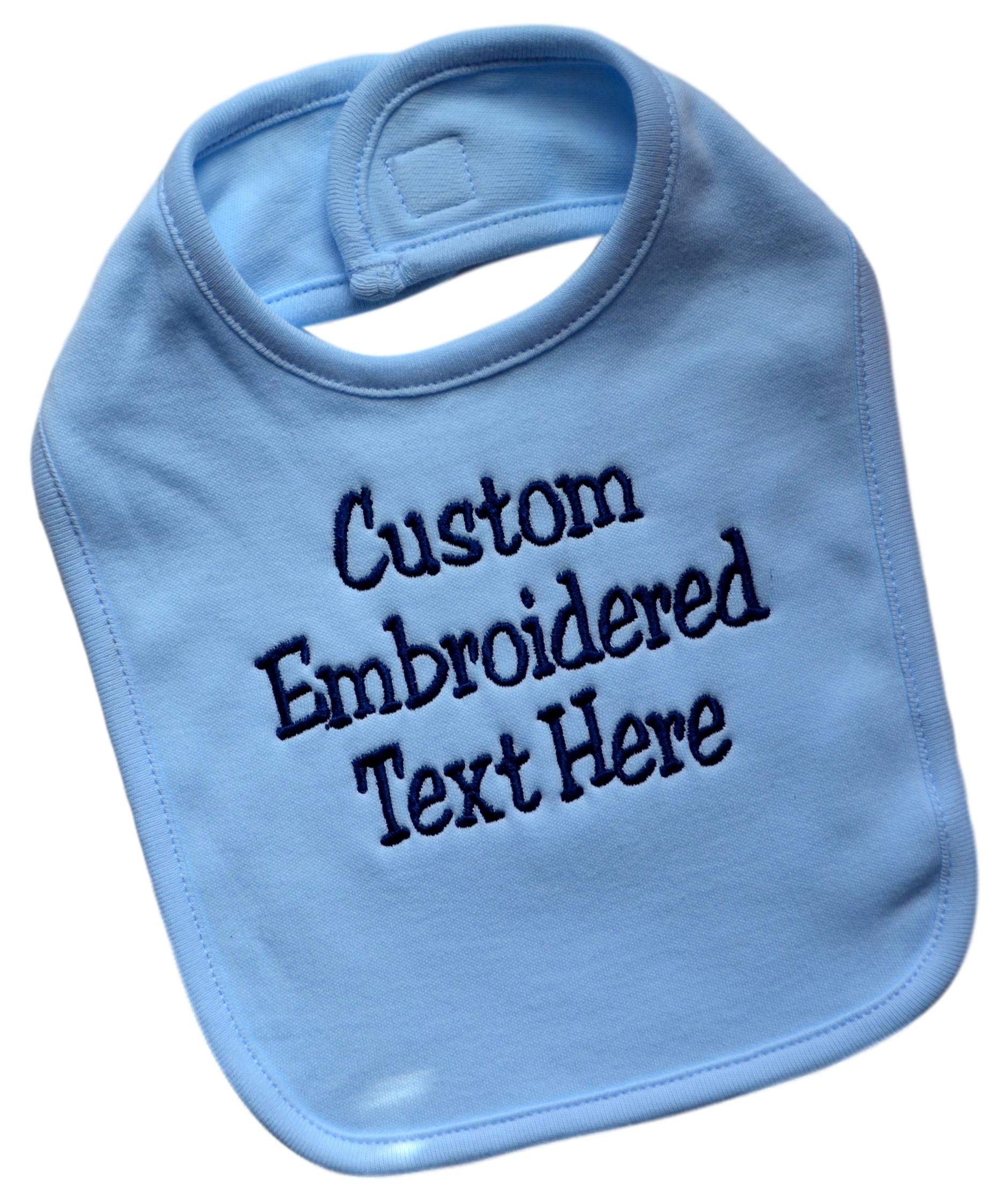 Funny Girl Designs Personalized Baby Bib EMBROIDERED with Your Custom Text and Color 100% Cotton Unisex (GRAY BIB)