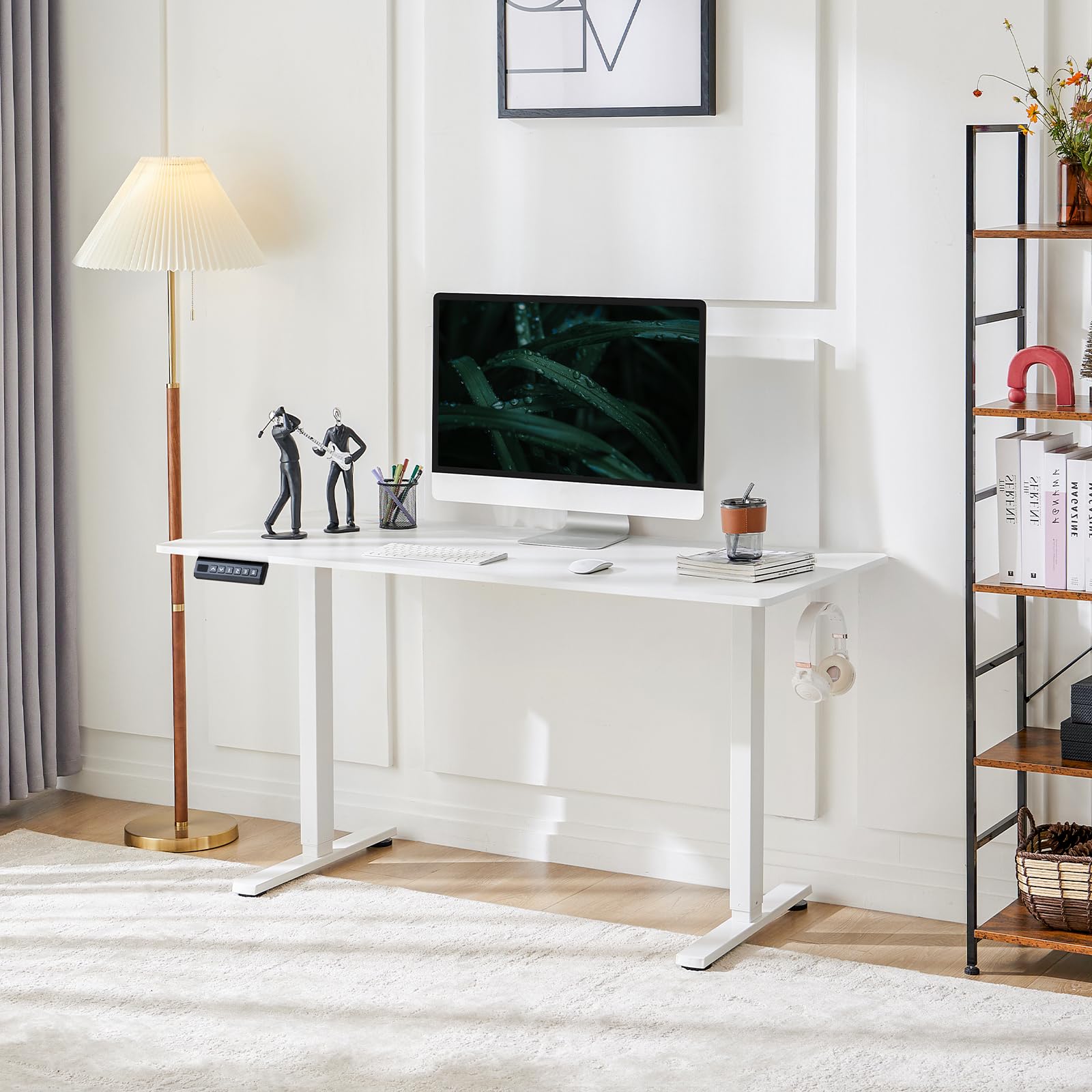 SMUG Standing Desk, 55x24 Inch Ergonomic Adjustable Height Electric Sit Stand Up Down Computer Table with Whole-Piece Desktop Board, Computer Workstation for Home Office, White(2 Packages)