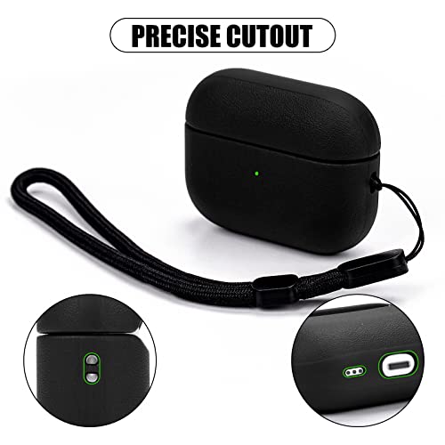 Nunwiza for AirPods Pro 2 Case Cover TPU Leather Texture Full-Body Protective Case Cover with Lanyard for 2023 AirPods Pro 2nd Generation(USB-C) Black