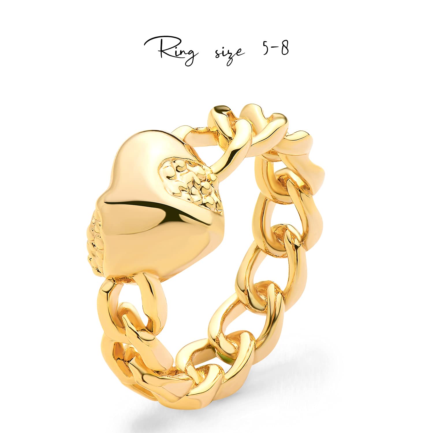 GDCOIN Gold Ring for Women Love Heart Stacking Rings丨14k Gold Plated Link Chain Rings丨Promise Band Ring Hypoallergenic丨Size 7