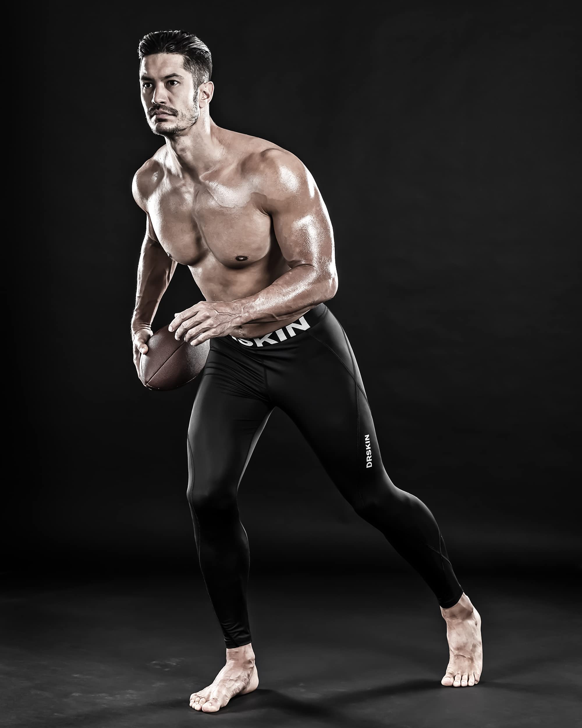 DRSKIN Compression Cool Dry Sports Tights Pants Baselayer Running Leggings Yoga Rashguard Men (M, Black)