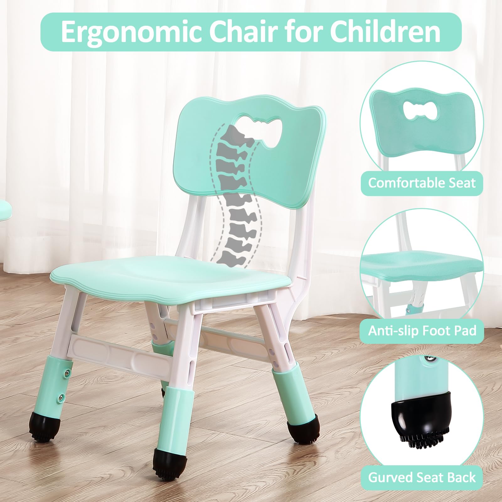 Kids Table and Chairs Set, Height Adjustable Desk with 4 Seats for Ages 2-10,Arts & Crafts Table,Graffiti Desktop, Non-Slip Legs, Max 300lbs, Children Multi-Activity Table for Classrooms,Daycares,Home