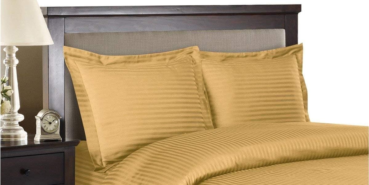 Royal Tradition Stripes Gold 300 Thread Count King/California King Duvet Cover Set 100% Cotton 3PC Comforter Cover Set Button Enclosures