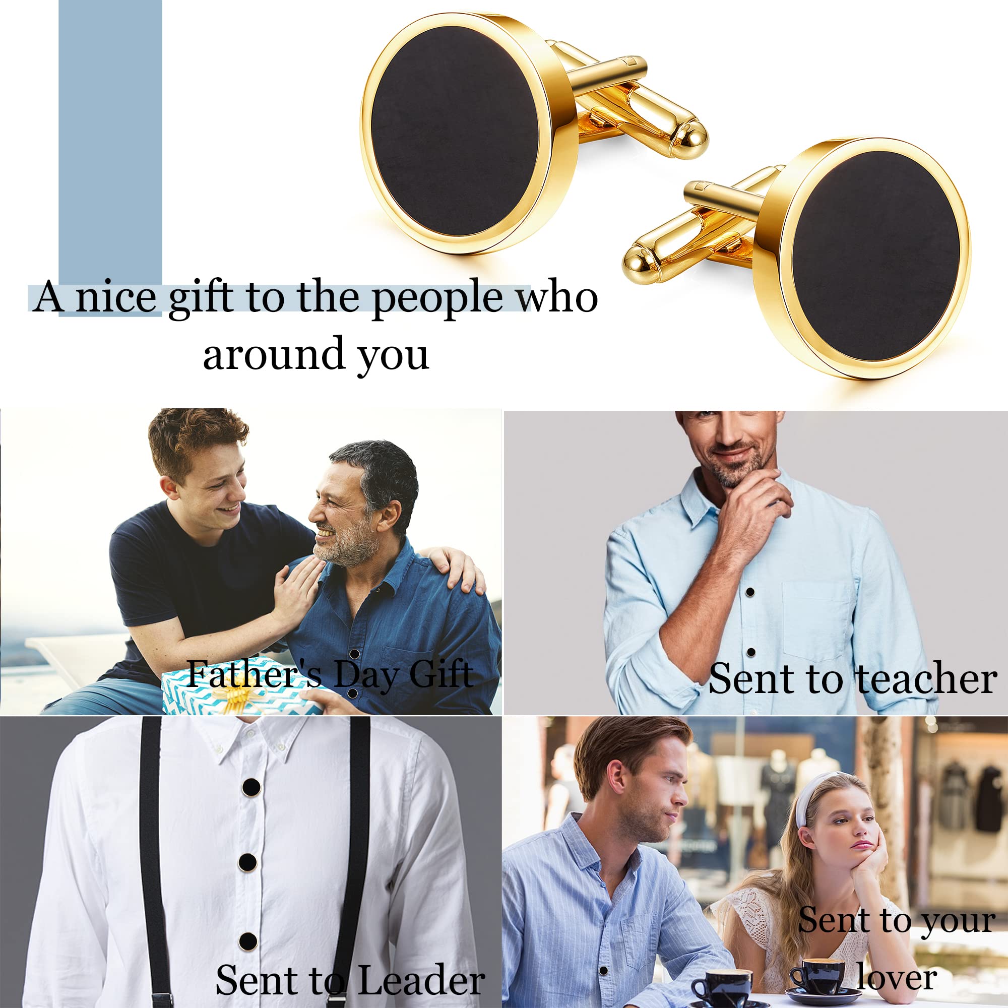 FASACCO 8PCS Cufflinks for Men Classic Cufflinks and Studs Set Black Gold Silver Tuxedo Shirts Cufflinks for Business Wedding, Style 3