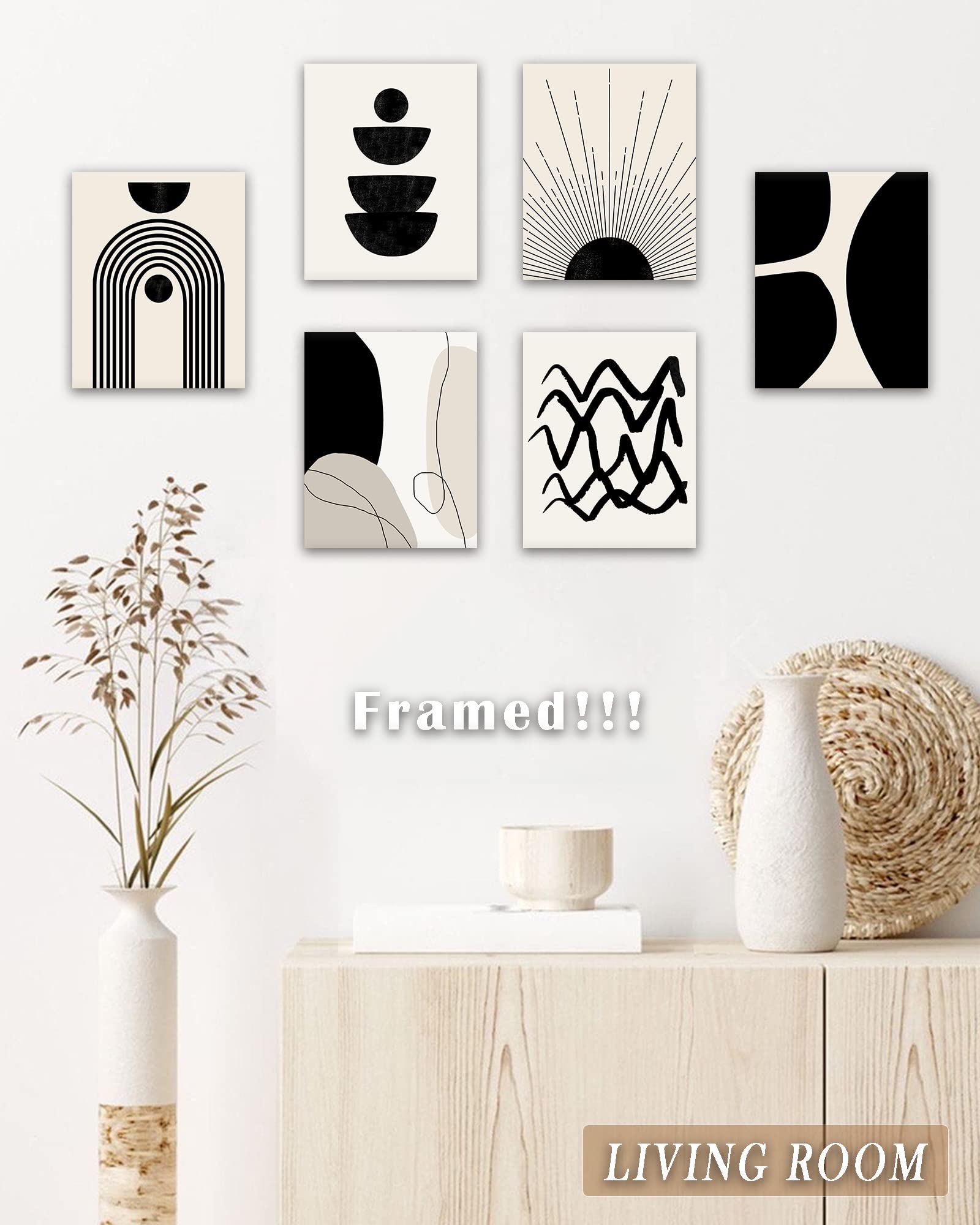 ๐๐ฟ๐๐ผ๐๐บ Abstract Boho Wall Art Minimalist Geometric ๐๐ฟ๐ฎ๐บ๐ฒ๐ฑ Wall Decor Boho Room Decor Black Brown Beige Line Art Canvas Painting Mid Century Modern Prints Bohemian Posters for Living Room Bedroom