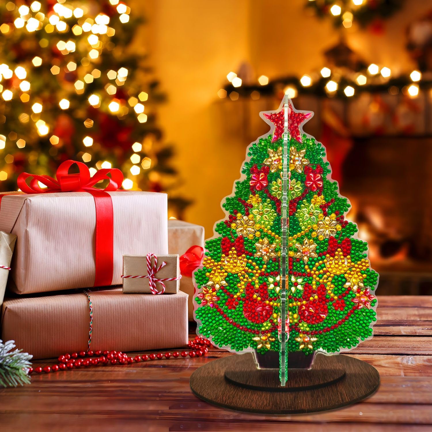 Diamond Painting Ornament 5D DIY Diamond Art Creative Christmas Tree Mosaic Making Kits by Number Kits Christmas Desktop Home Decoration Double Sided Spot Drill
