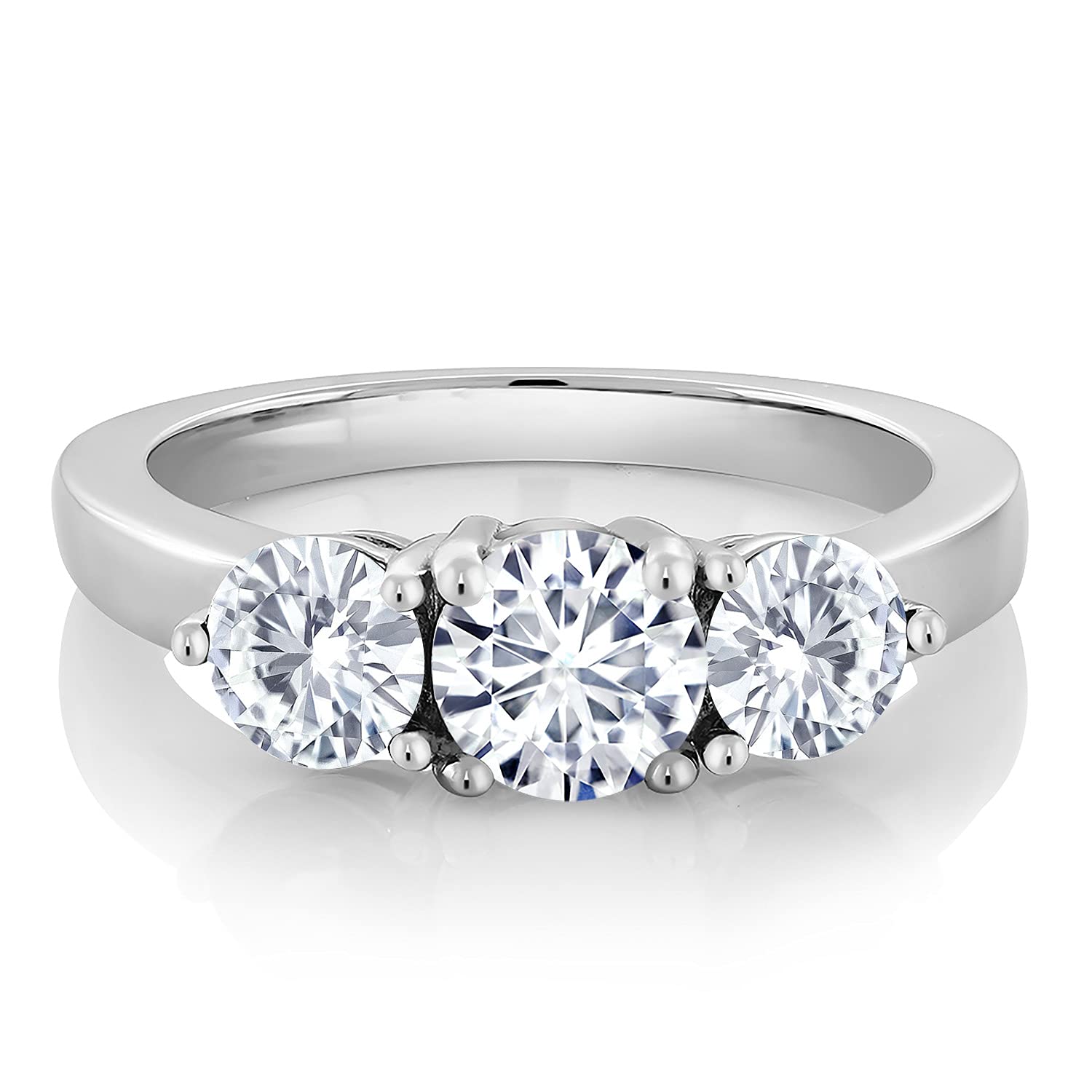 Gem Stone King 925 Sterling Silver Moissanite 3-Stone Women Ring (1.80 Cttw, Available in size 5, 6, 7, 8, 9)