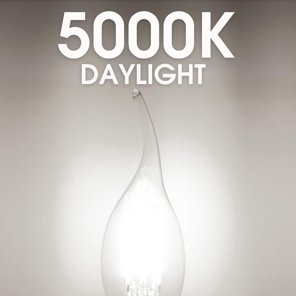 Energetic 12 Pack 60 Watt Dimmable LED Chandelier Light Bulb, 500lm, 5000K Daylight CA11 Filament LED Candle Light Bulb, E12 Base, CRI 90+, UL Listed