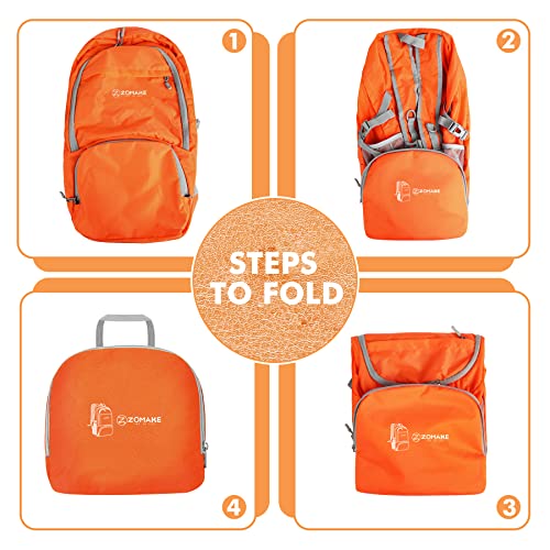 ZOMAKE Lightweight Packable Backpack 30L - Foldable Hiking Backpacks Water Resistant Compact Folding Daypack for Travel(Orange)