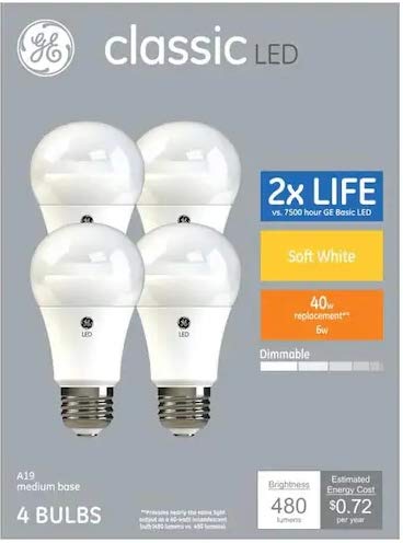 GE Classic 40-Watt EQ A19 Soft White Dimmable LED Light Bulb (4-Pack)