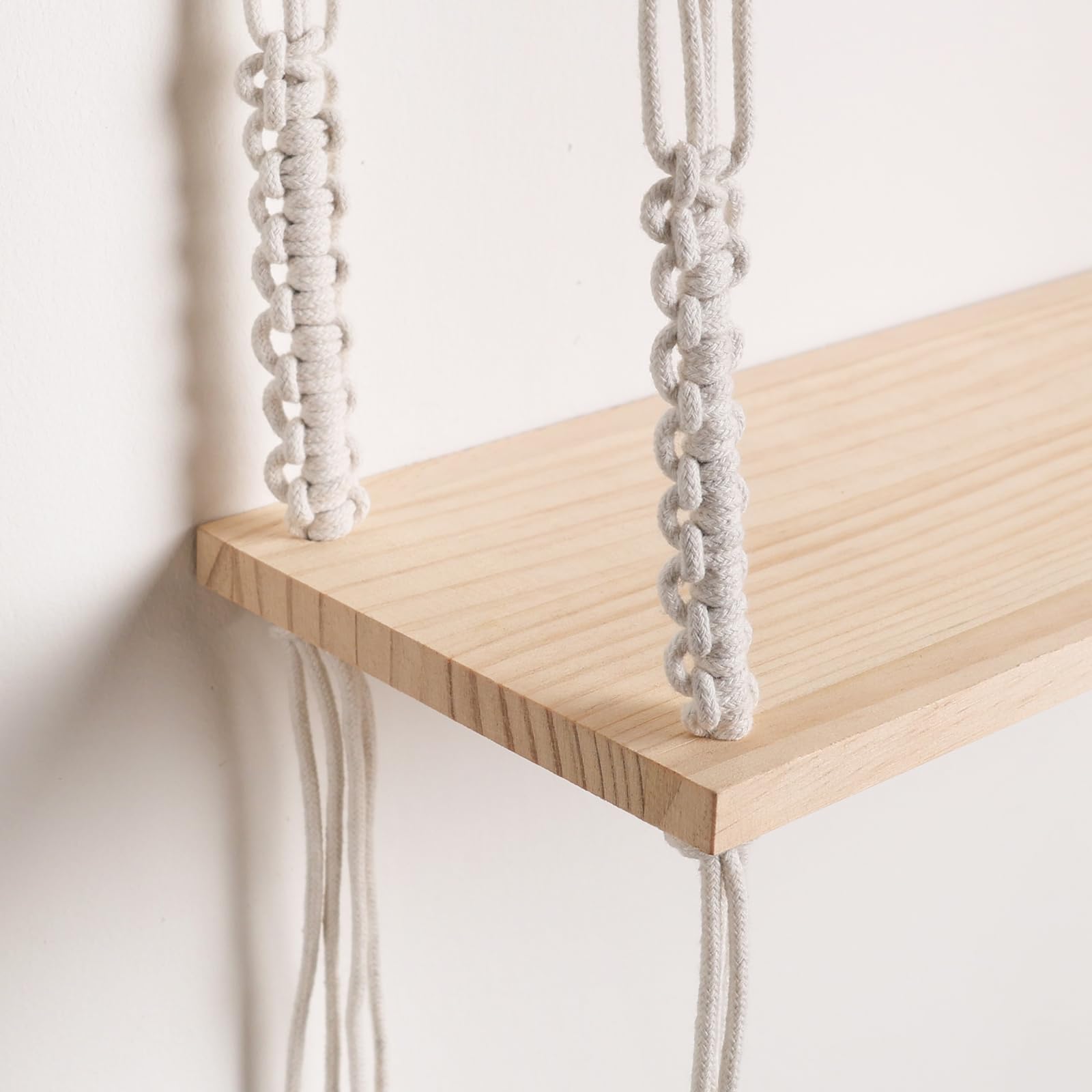 SNUGBLAKI Hanging Shelves for Wall Floating Shelves,Boho Macrame Hanging Shelves with Swing Rope,Farmhouse Rustic Wood Hanging Shelves,Rope Wall Display Shelves for Bedroom,Living Room, Bathroom