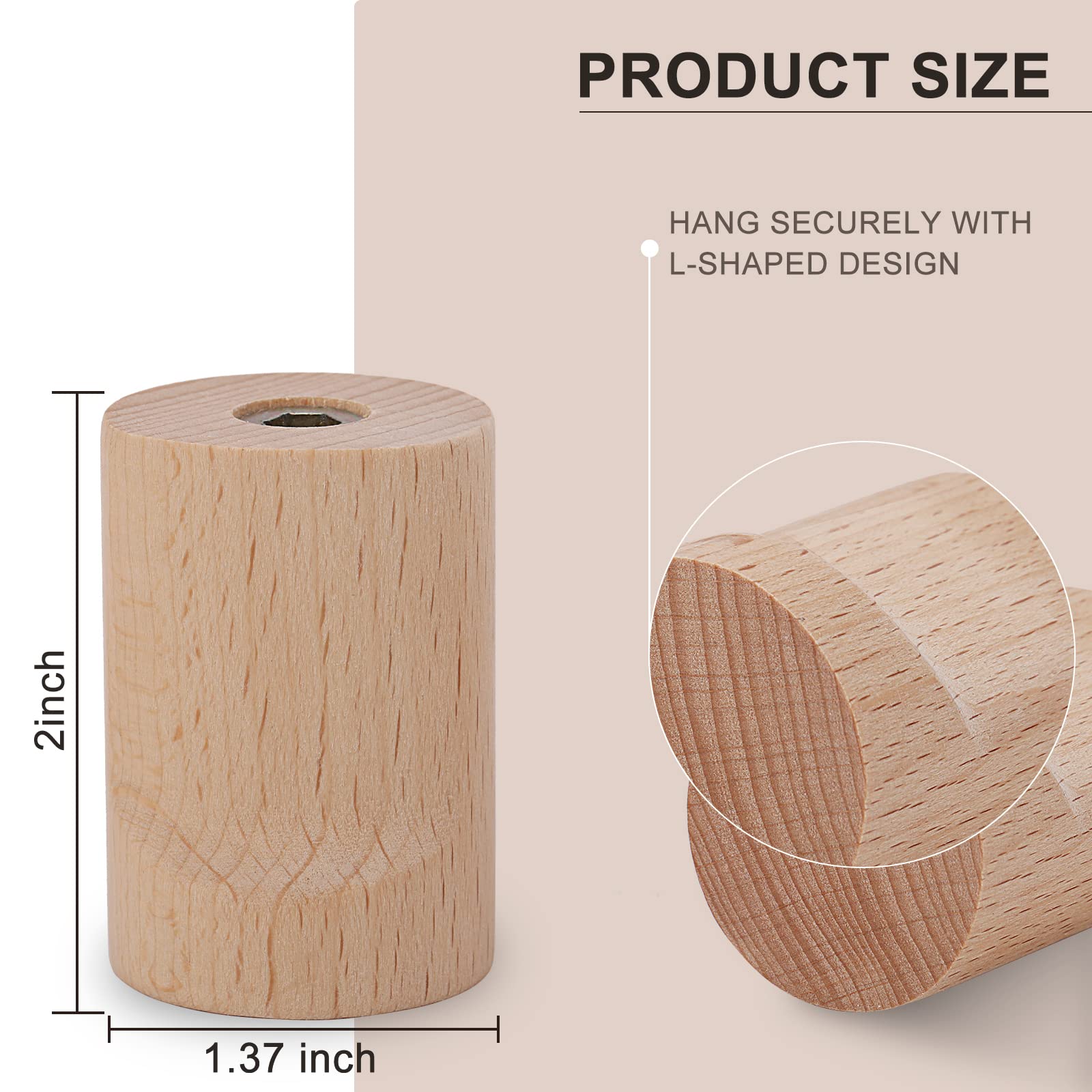 Mzizi Dco Wood Wall Hooks,Coat Hooks Wall Mounted,Decorative Single Heavy Duty Hat Hooks, Wall Hanger for Hanging Coat Towel Hat Backpack Bag Robe Jacket Clothes (Beech Wood, 4)