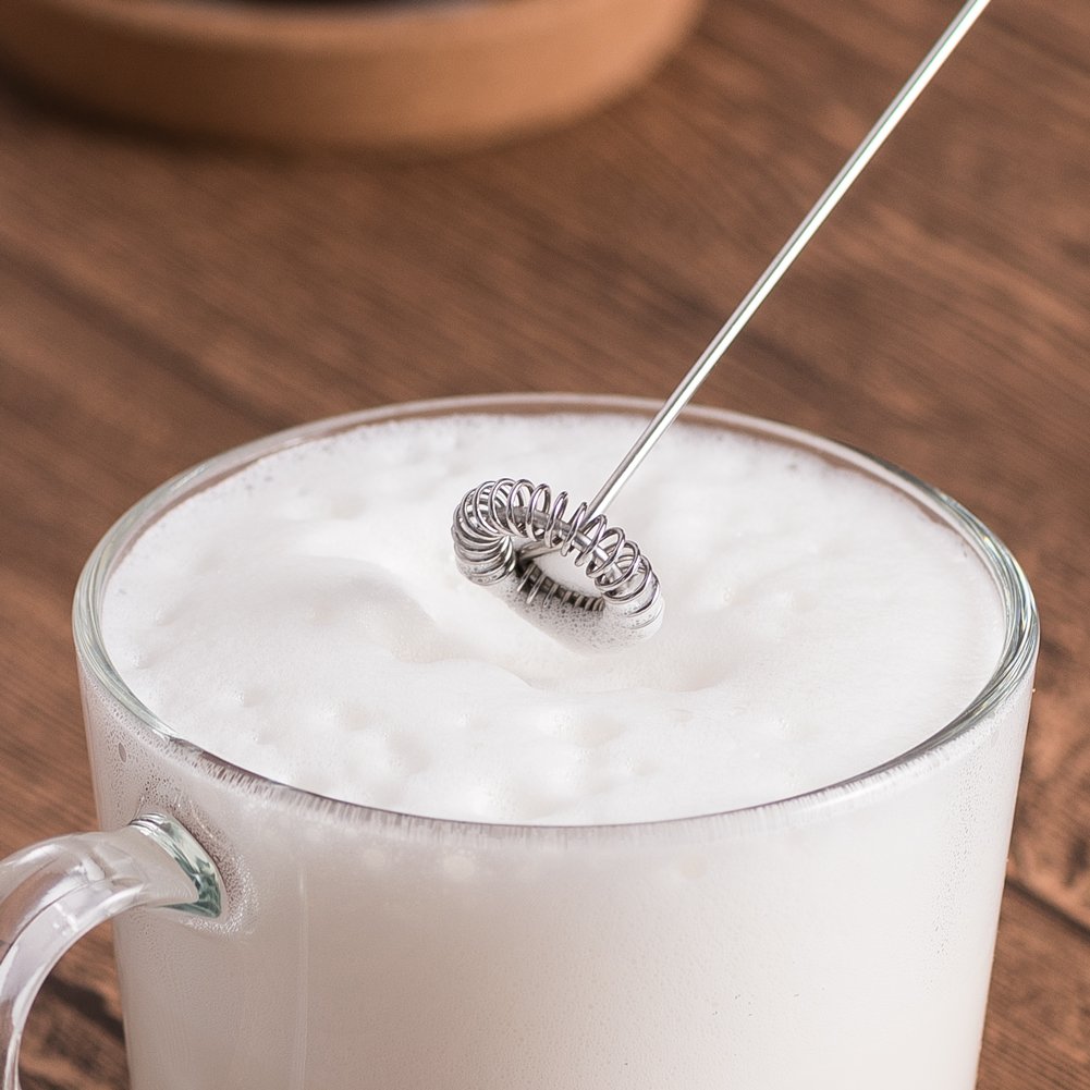 Handheld Milk Frother, ROMAUNT Battery Operated Electric HandHeld Portable Mini Mixer Machine Foam Coffee Maker for Latte Cappuccino Milk Foamer 304 Stainless Steel Whisk