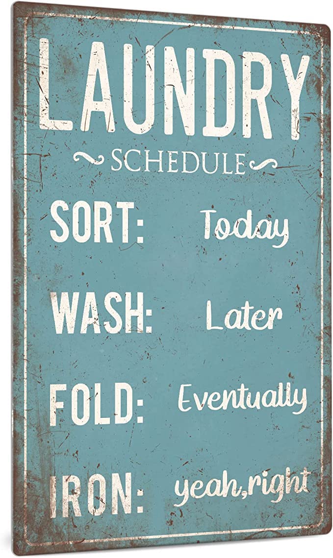 Nufar Laundry Schedule Funny Laundry Room Tin Sign Metal Wall Art Iron Painting for Indoor Outdoor Home Decor Room Door Accessories Poster Gifts Cafes Bar Club Office Store Yard Garage 8"x12"