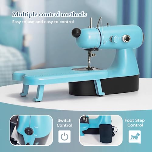 Sewing Machines Mini, portable Sewing Machine,sewing machine child's,kit easy hand held sewing machine manual sewing machine leather jeans plastic Upgraded Electric Sewing Machine with Sewing Bag, Expansion, LED Light (Blue)
