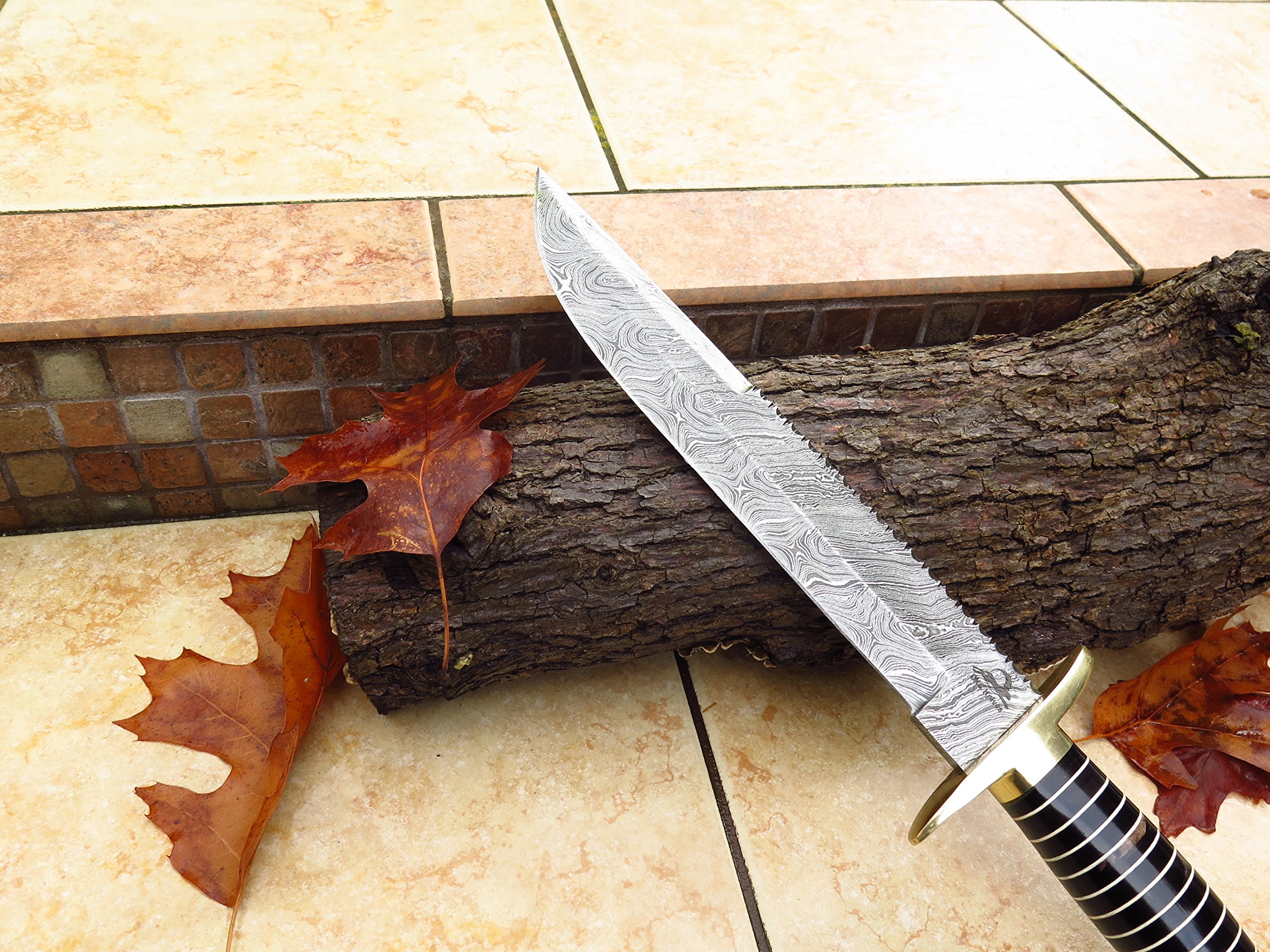 DKC-6002 SANTINI BOWIE Damascus Steel Hunting Knife DKC Knives 1.4 lbs 15"Long 10'' Blade Nomano Series