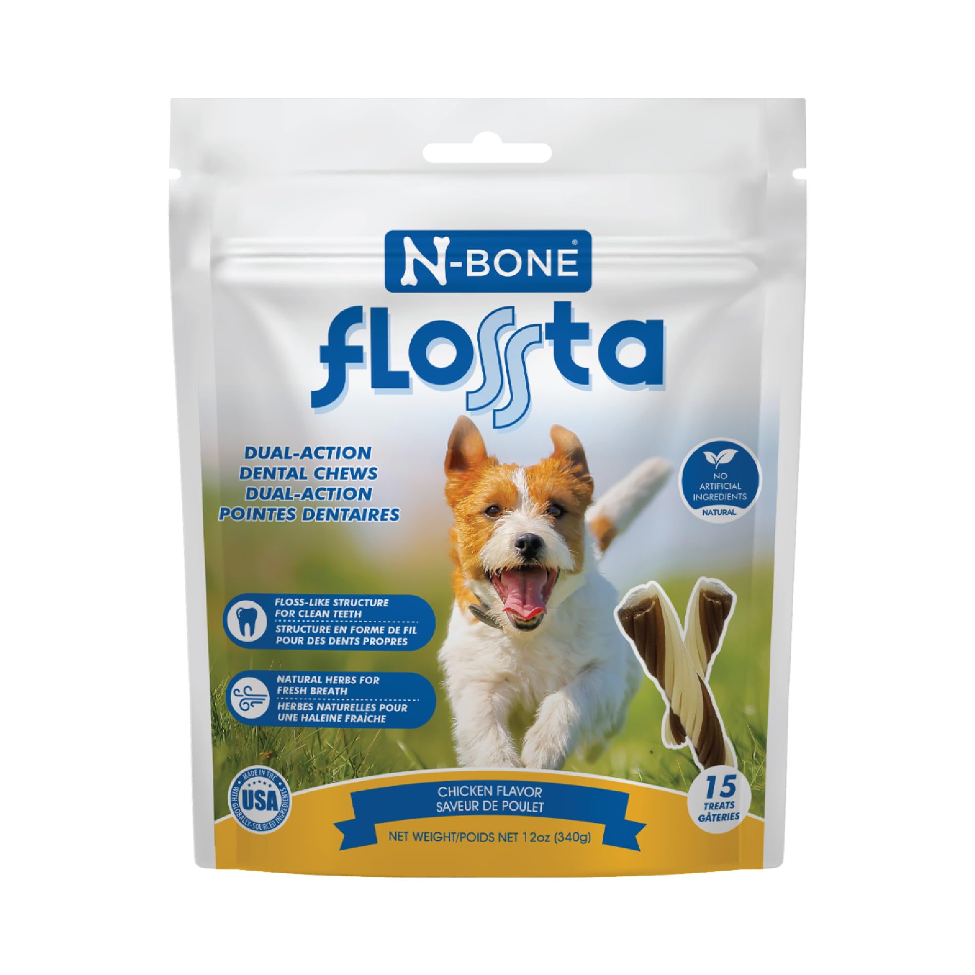 N-Bone FLOSSta Dual Action Dental Chews Chicken Flavor, 12-oz Bag