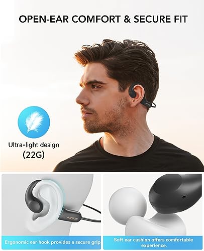 NUROUM OW10 Open Ear Air Conduction Headphone, 5.3 Bluetooth Earphone with 2 AI Noise Suppression MEMS Mics, IPX6 Waterproof ,10H Playtime,Sports Headphone for Hiking Running Cycling