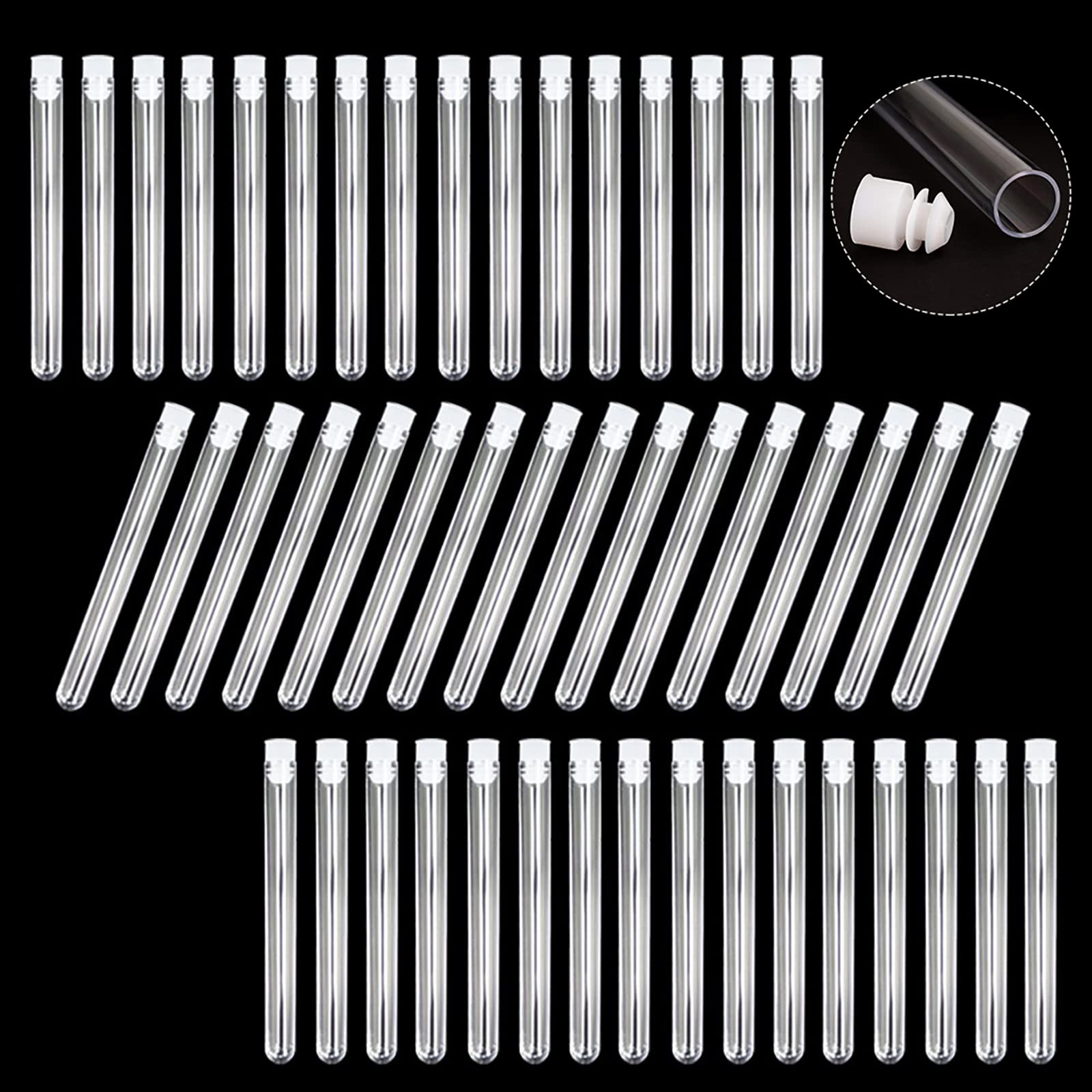 SUPERLELE 48 Pack Plastic Test Tubes with Caps, 16x150mm(25ml) Plastic Tubes for Plants, Lash Wands, Party Supplies, Scientific Experiments