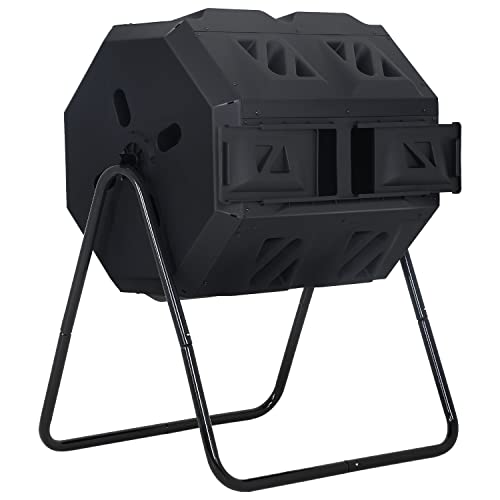 MGHH Outdoor Composting Bins, Tumbling Composter Dual Rotating Batch Compost Bin, for Yard Waster 43 Gallon Black Door