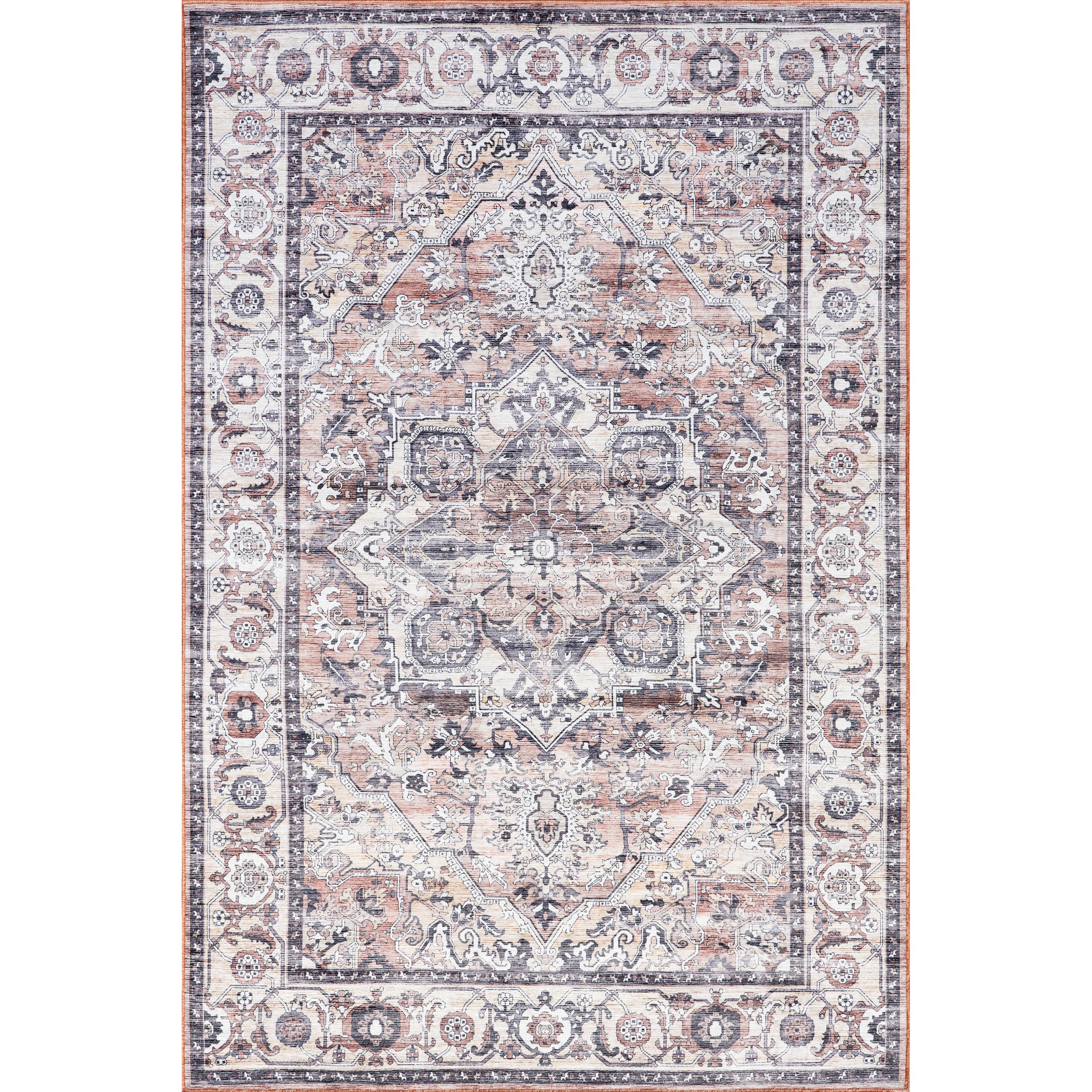 nuLOOM 4' x 6' SpinClean Machine Washable Stain-Resistant Area Rug Low Profile for Living Room, Bedroom, and Dining Room, Joslyn Blush