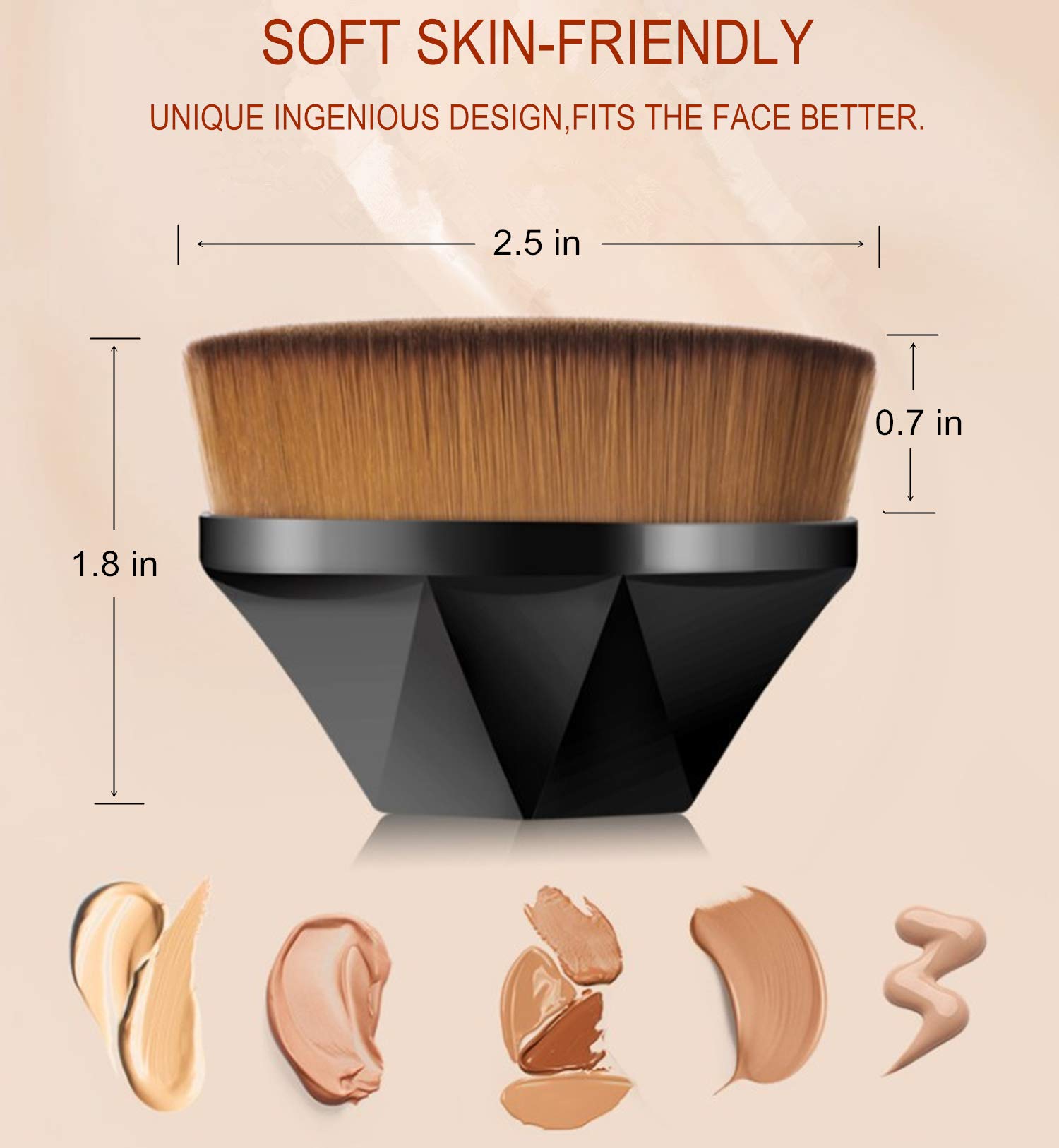 EKAKER 2 PCS Flawless Foundation Makeup Brush,Kabuki Hexagon Face Brush,Petal-Shaped Makeup Brush for Blending Liquid, Cream or Flawless Powder Cosmetics with Protective Case(Black & Pink)