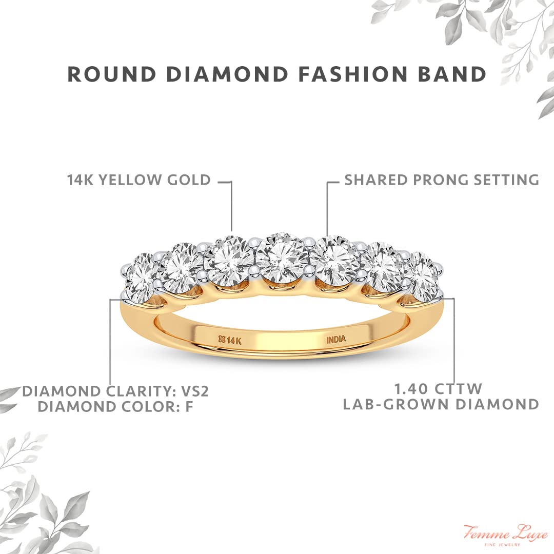 Femme Luxe 14K Gold 1.40 carat Lab-Grown Brilliant Diamond Eternity Band Ring for Women, Gift Ready Packaging (14K Yellow Gold)