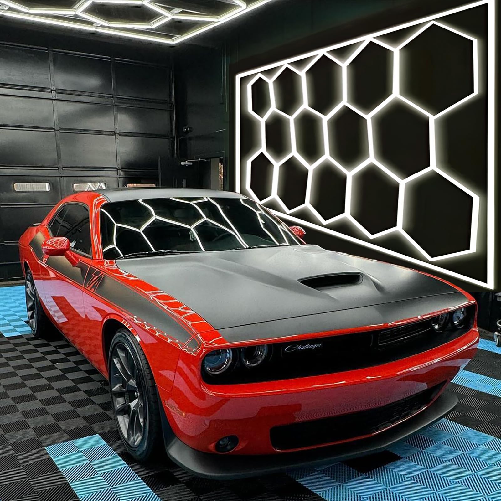 Ofenrd Large Hexagon Garage Lights 14 Hex Led Lights with Rectangle Frame Octagon Honeycomb Commercial Lighting for Garage Car Detailing Barber Shop Gym Warehouses Basement.