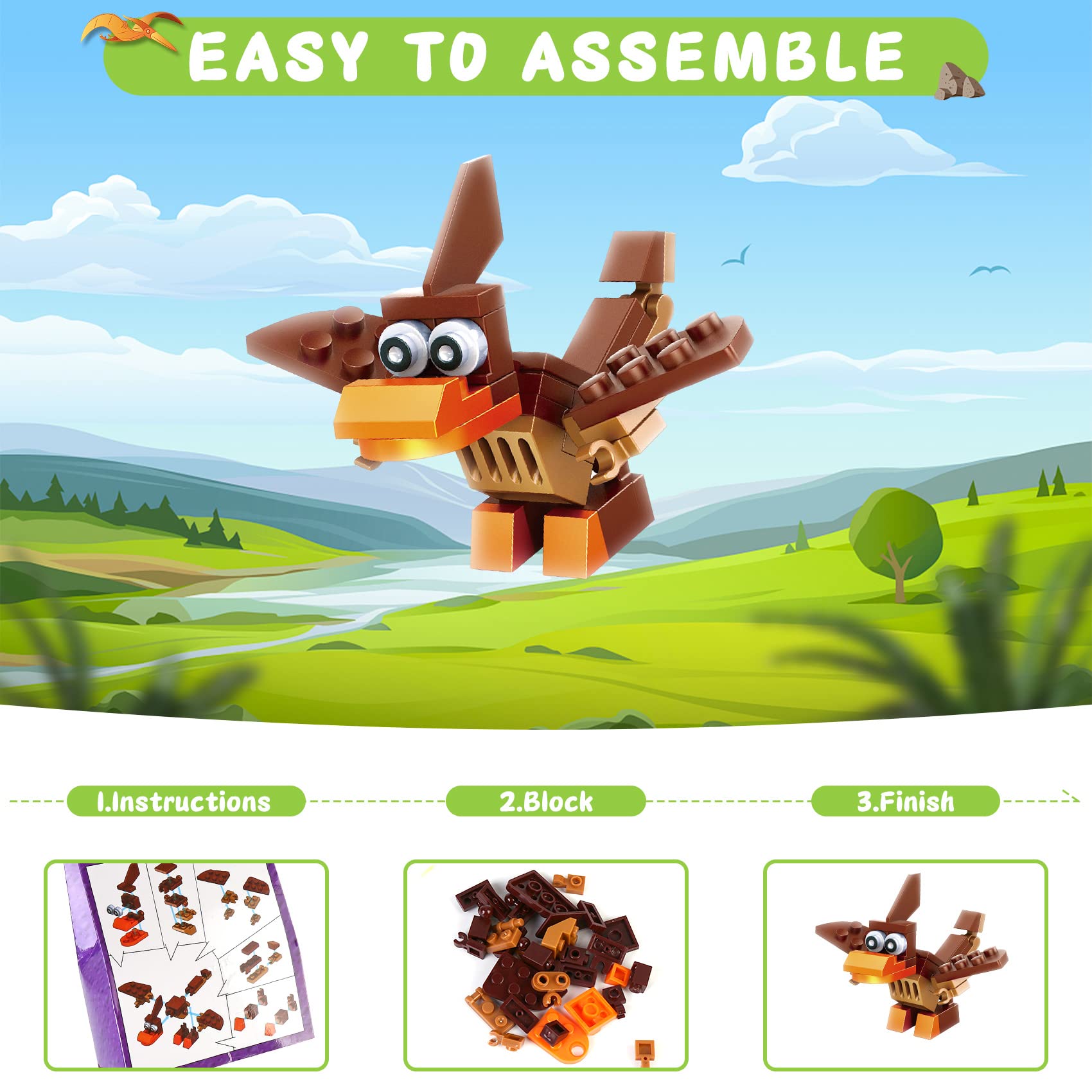 GearRoot 12 Pack Party Favors for Kids, Dinosaur Building Blocks, Assorted Mini Animals Building Blocks Sets for Goodie Bags Fillers, Classroom Prizes, Birthday Gifts,Easter Basket Stuffers