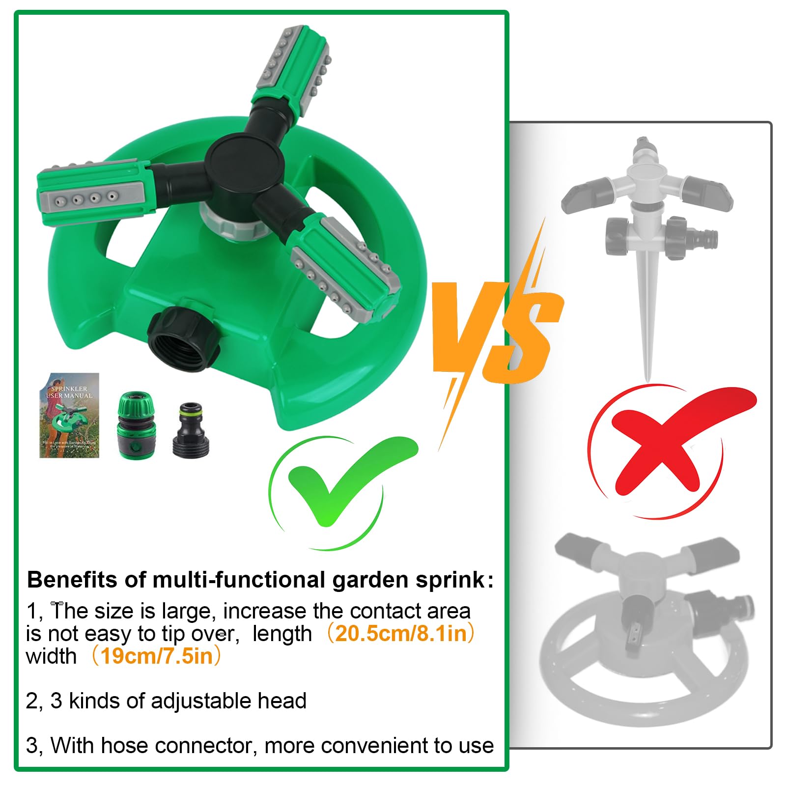 Hinastar Lawn Sprinkler, Automatic Garden Water Sprinkler, Upgrade 360 Degree Rotation Irrigation System, Large Area Coverage, Sprinkler for Yard, Lawn, Kids and Garden-1Pack(Light Green)