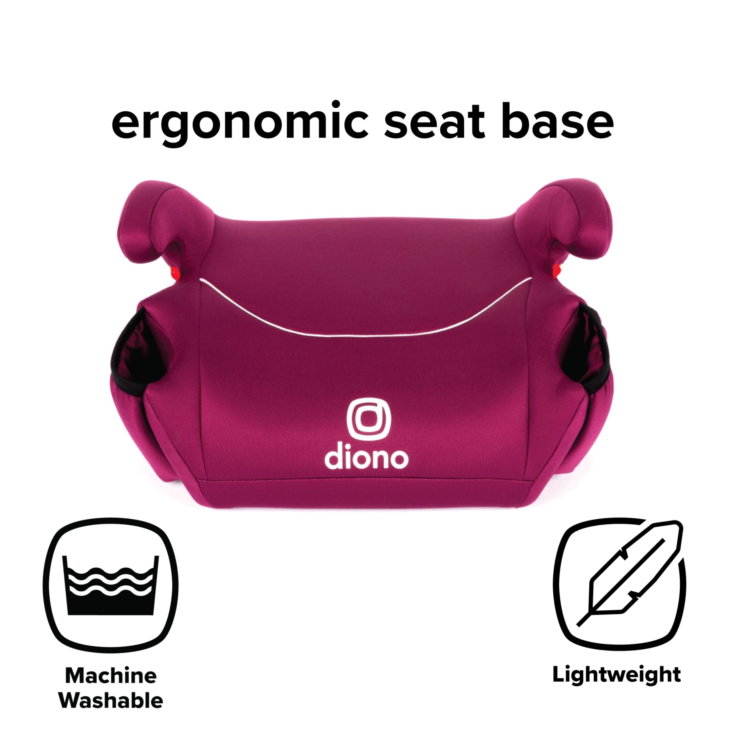 Diono Solana 2022, No Latch, Single Backless Booster Car Seat, Lightweight, Machine Washable Covers, Cup Holders, Pink