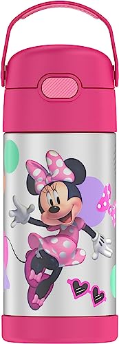 THERMOS FUNTAINER 12 Ounce Stainless Steel Vacuum Insulated Kids Straw Bottle, Minnie Mouse