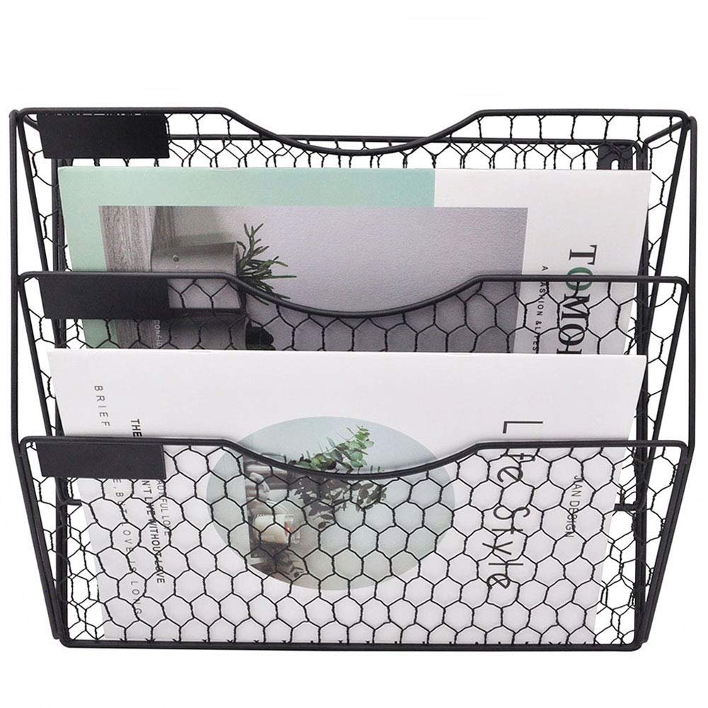 EASEPRES Mail Organizer Wall Mount, 5 Tier Metal Chicken Wire Hanging File Holder Office Storage and Organization
