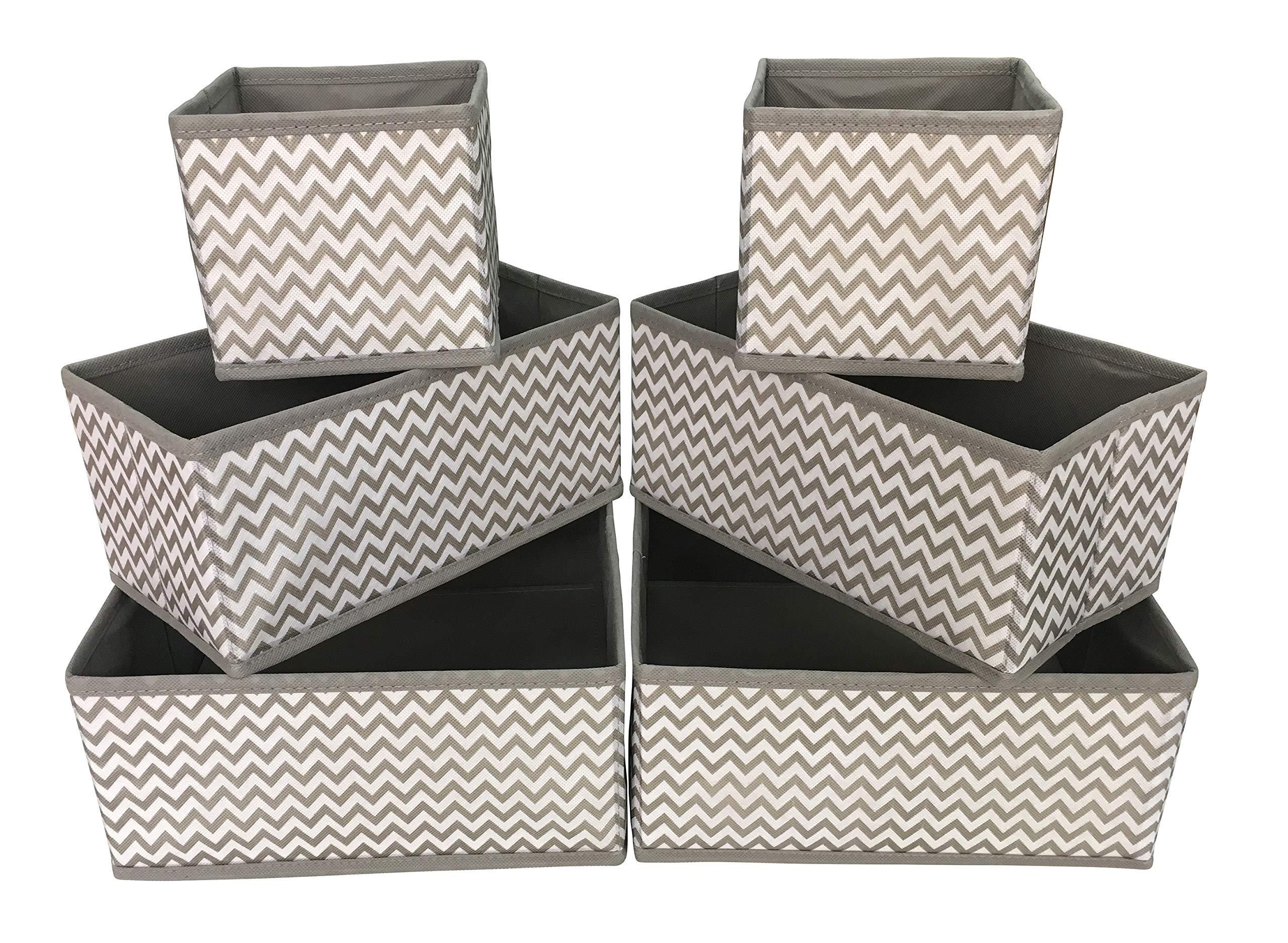 Sodynee Foldable Cloth Storage Box Closet Dresser Drawer Organizer Cube Basket Bins Containers Divider with Drawers for Underwear, Bras, Socks, Ties, Scarves, 6 Pack, Stripe