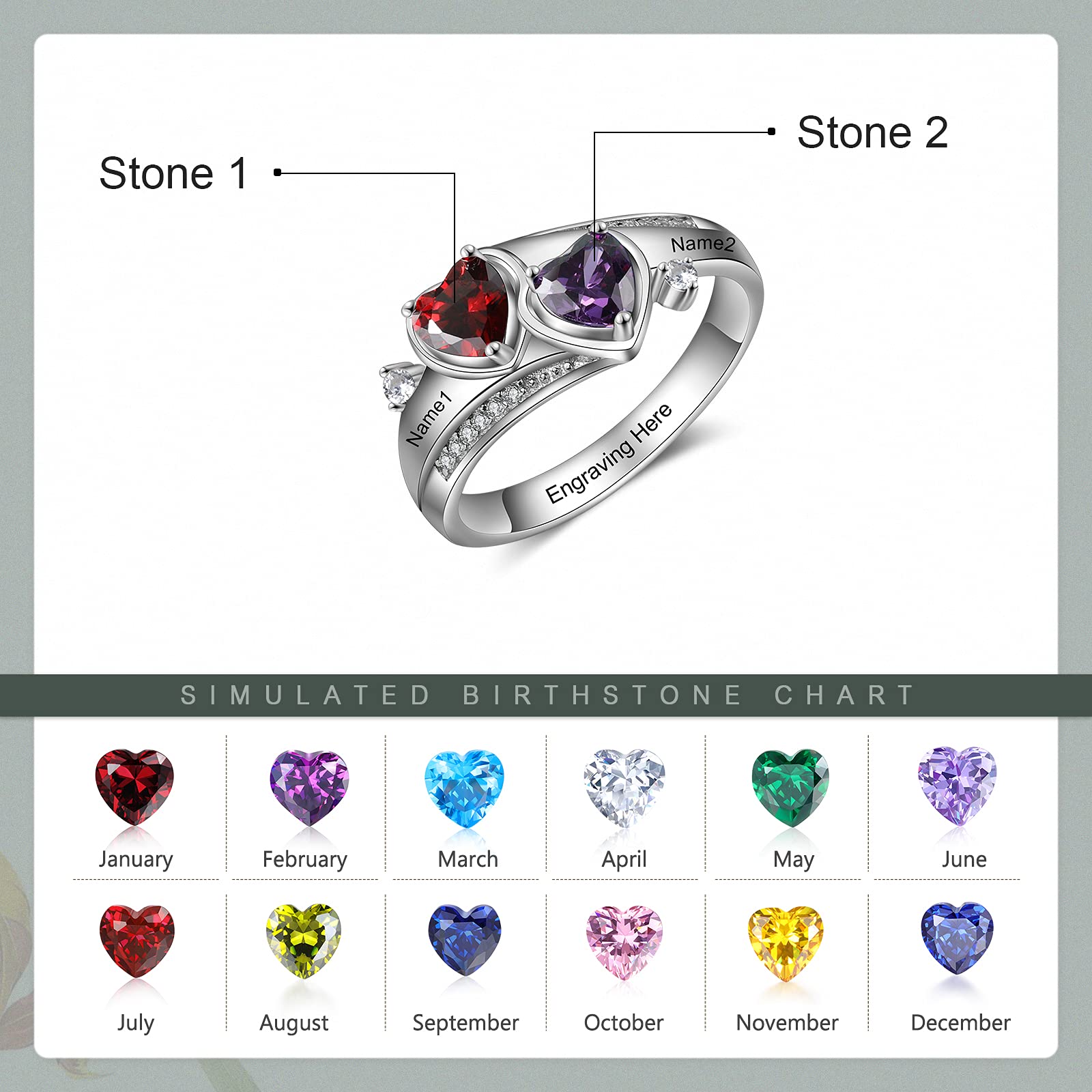 Diamondido Personalized Simulated Birthstones Promise Rings for Her Engraved Names Engagement Rings Bridesmaid Gifts (8)