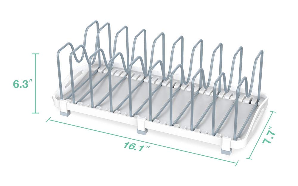 EVERIE Adjustable Bakeware Organizer Pot Lid Holder Rack for Pots, Cake Molds, Cutting Boards, Mats, Cookware, Large 7.7'' W x 16.1'' D x 6.3'' H