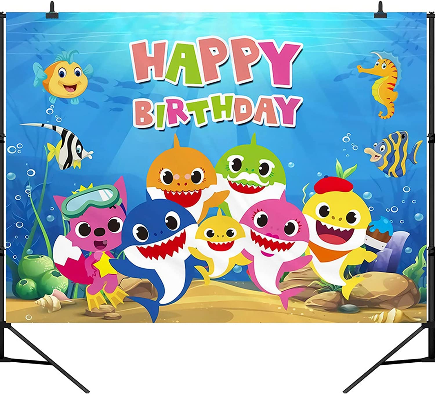 FUNTON Baby Shark Backdrop, Baby Shark Party Supplies, Baby Shark Birthday Decorations (5x3 FT)…