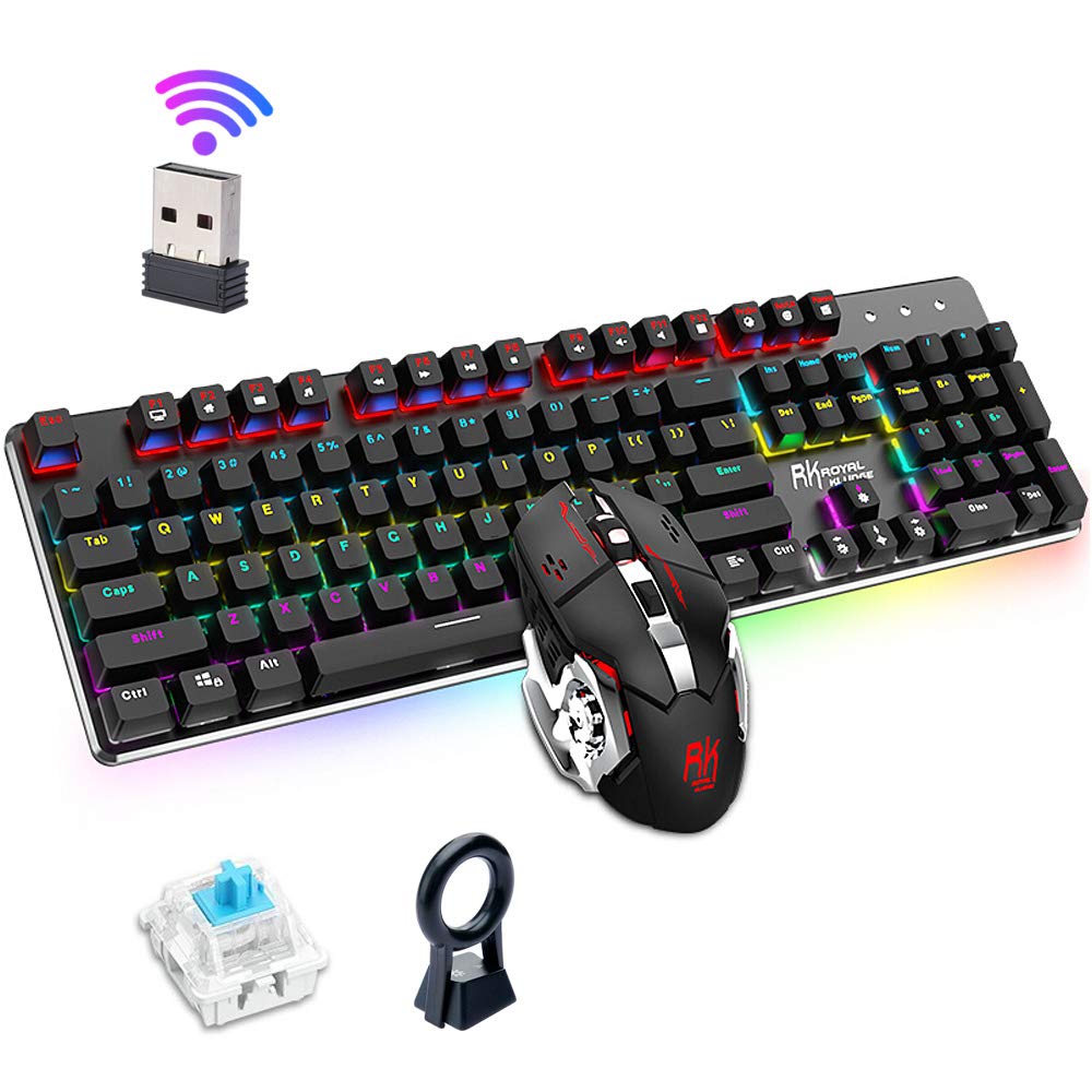 Gaming Keyboard Mouse Combo, Lychee Mechanical 104 Keys with RGB Backlit (Blue Switch)