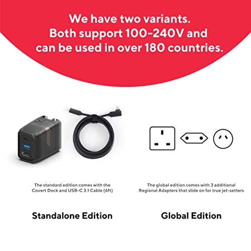 GENKI Global Covert Dock for Nintendo Switch - Ultra Portable Dock and USB-C 3.1 Cable for TV Docking & Charging, Additional 3 Regional Adapters Included