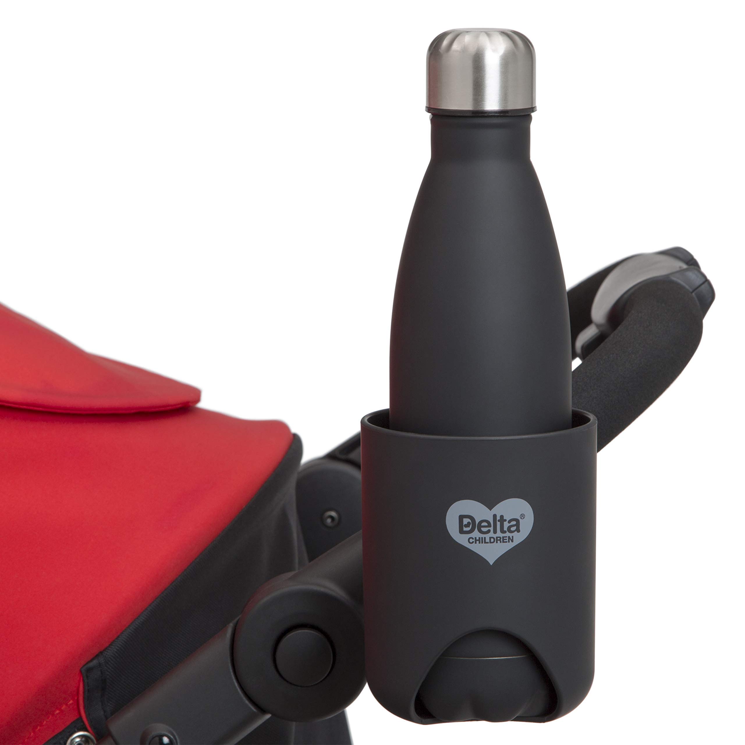 Delta Children Easy Mount Universal Stroller Cup Holder/Bike Cup Holder – 2 Pack | Fits Water Bottles, Travel Coffee Mugs, Kids Sippy Cups, Black