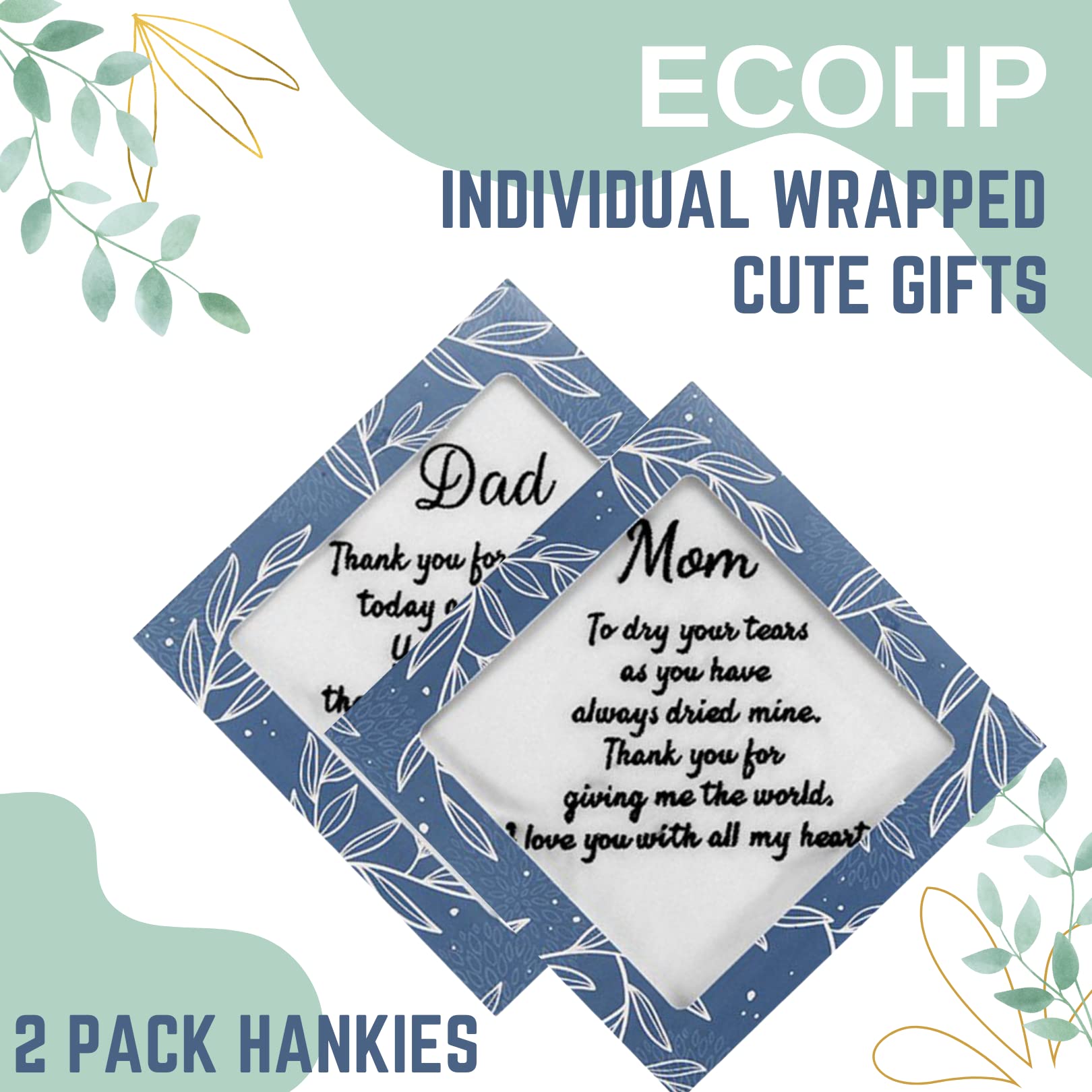 ECOHIP 2 Wedding Handkerchief Mother of Bride Father Hankie Dad Mom Parents Gift