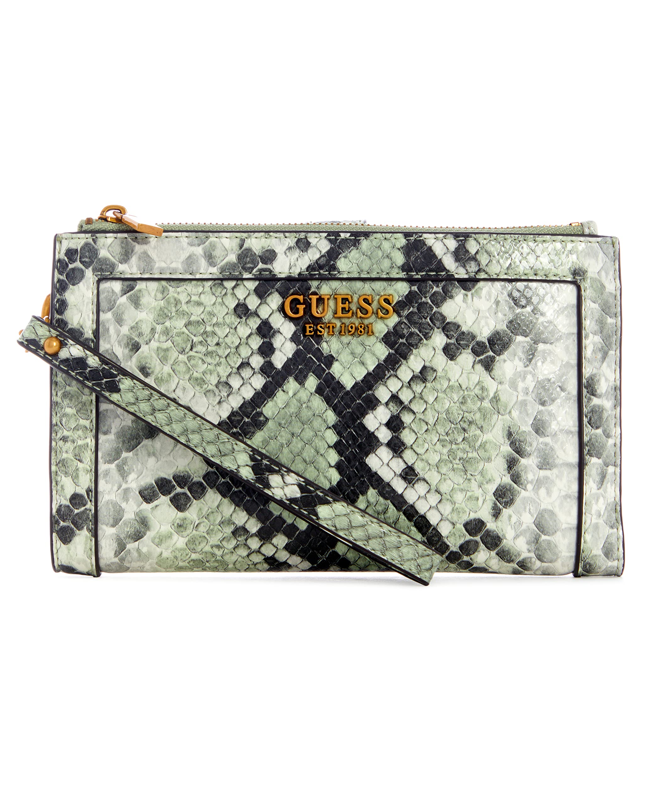 GUESS Womens Abey Double Zip Organizer wallet, Sage Python, One Size US