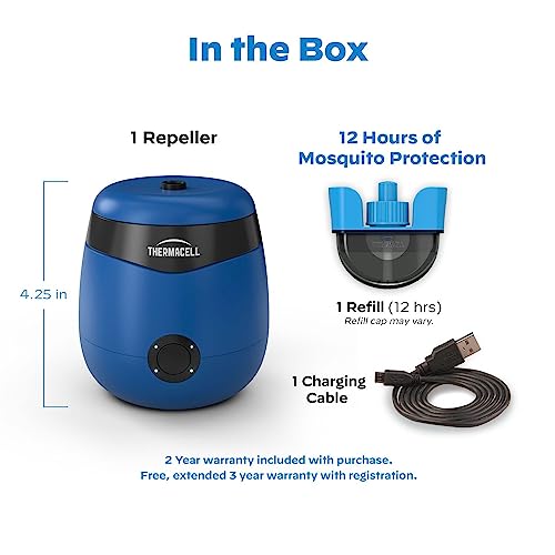 Thermacell E55 E-Series Rechargeable Mosquito Repeller with 20’ MosquitoProtection Zone; Royal Blue; Includes 12-Hr Repellent Refill;DEET Free Bug Spray Alternative; Scent Free;No Candle or Flame,Navy