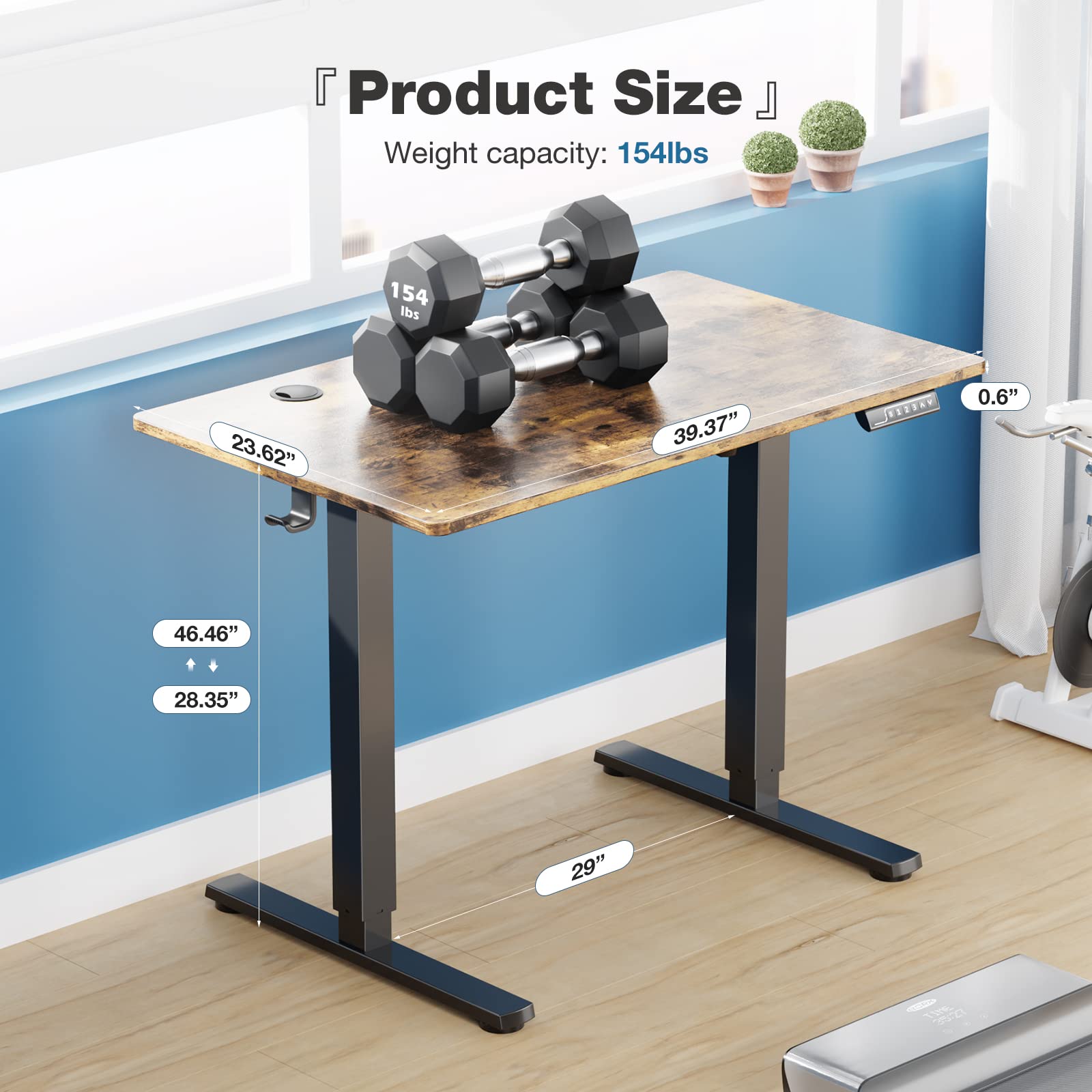 DUMOS Electric Standing Desk-Height Adjustable Table with 3 Memory Presets Ergonomic Computer Workstation with T-Shaped Metal Bracket Suitable for Home Office, 4020, Brown